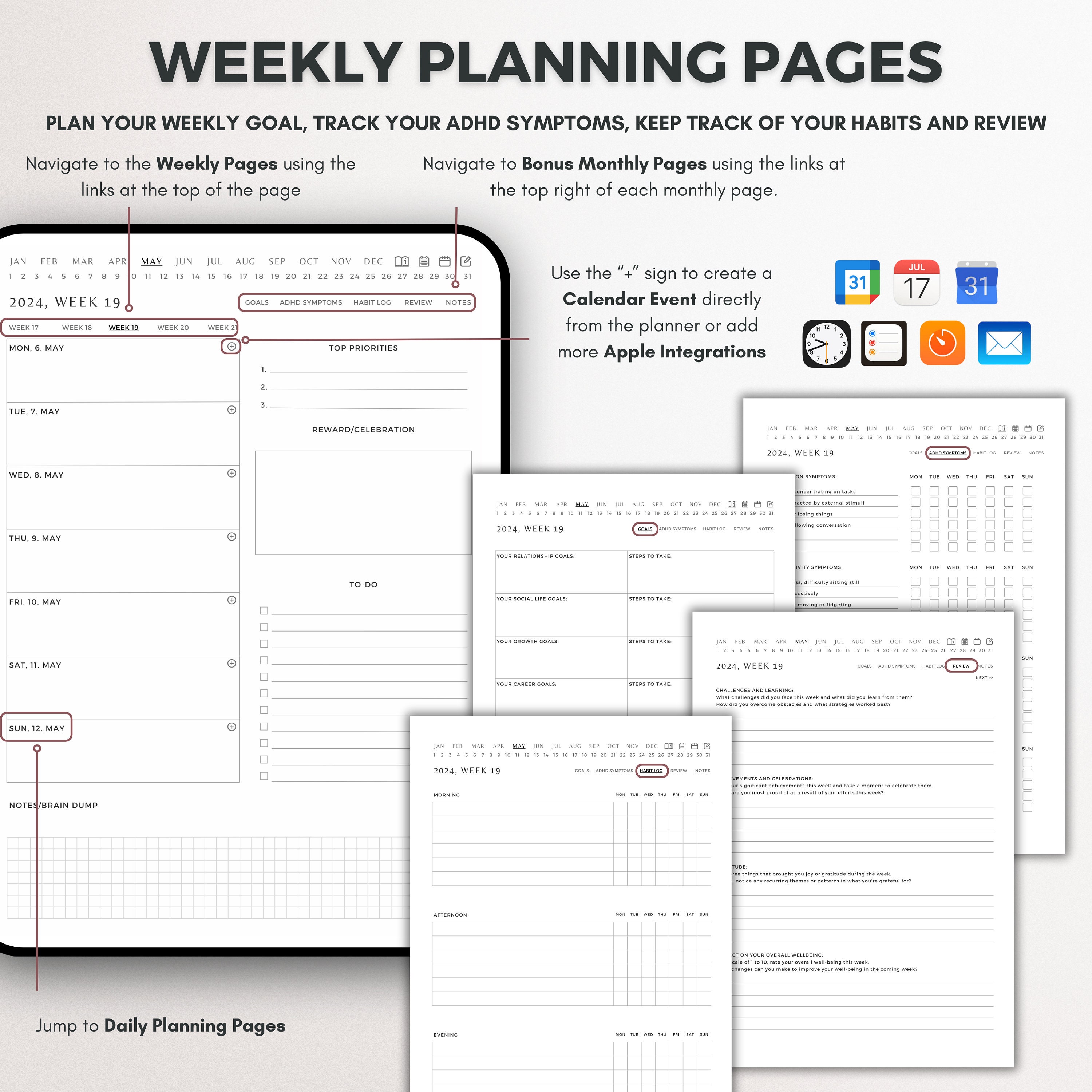 ADHD Digital Planner Goodnotes iPad Journal Notability Adult Month ...