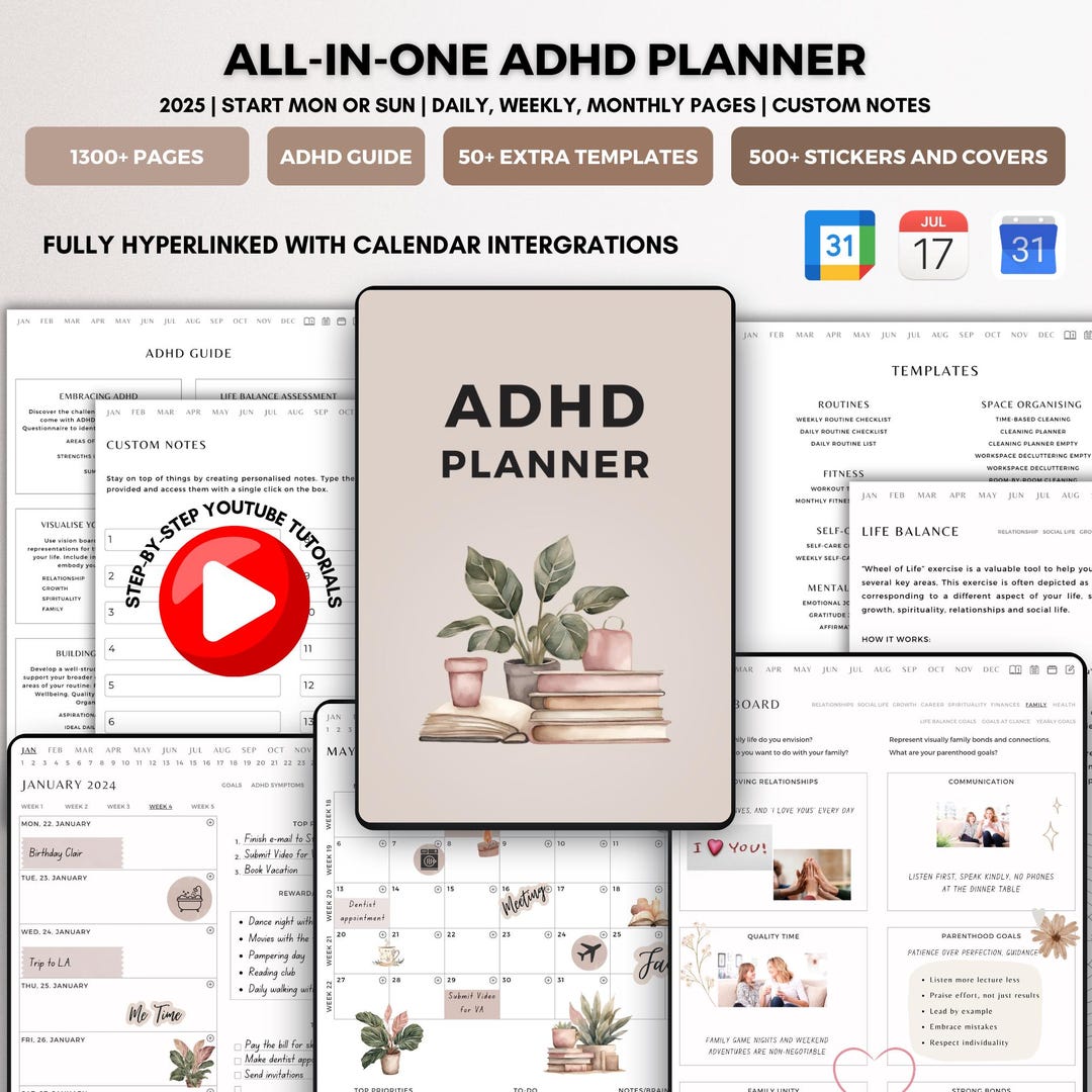 ADHD Digital Planner Goodnotes iPad Journal Notability Adult Month ...