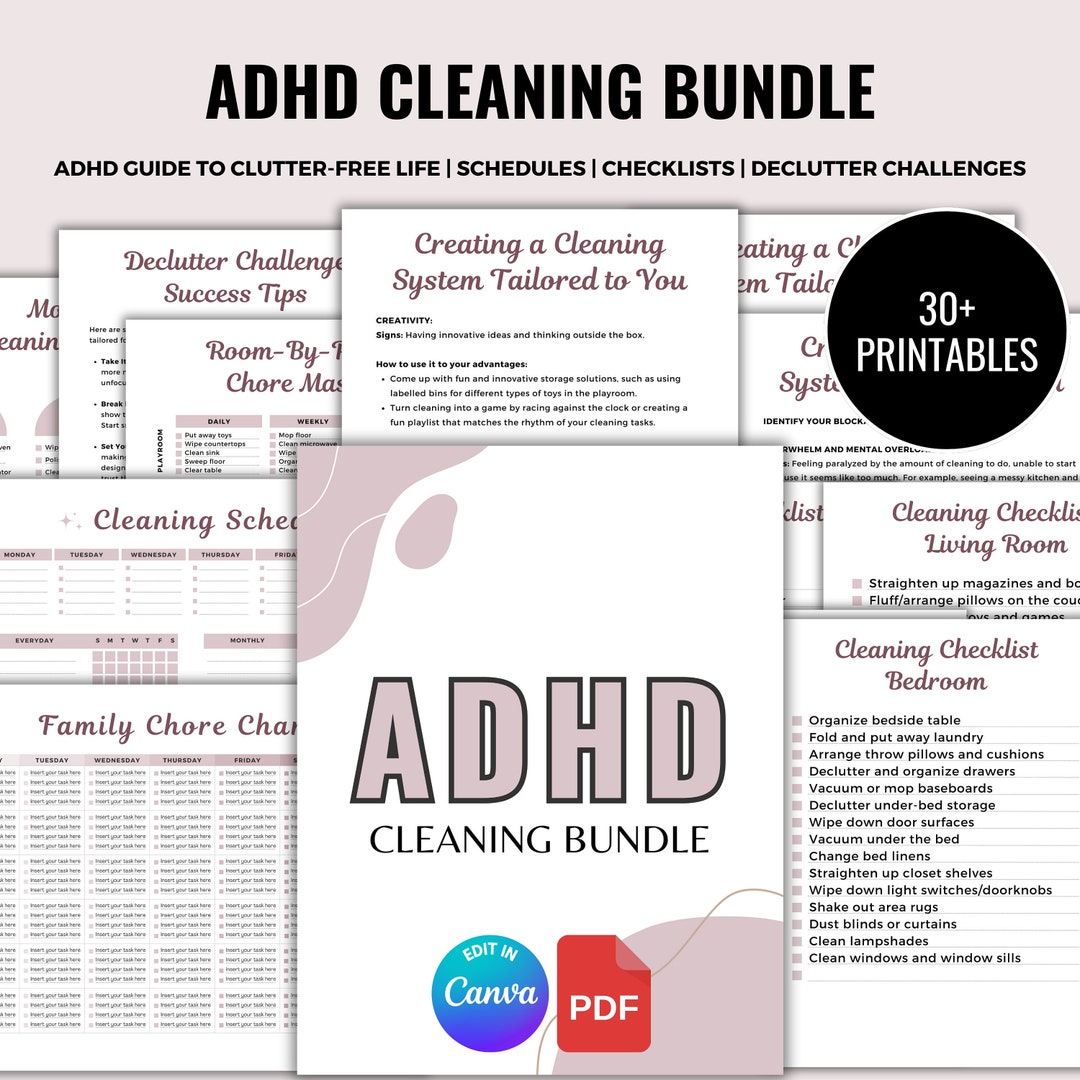 ADHD Cleaning Planner Editable Printable Checklist Schedule Weekly ...