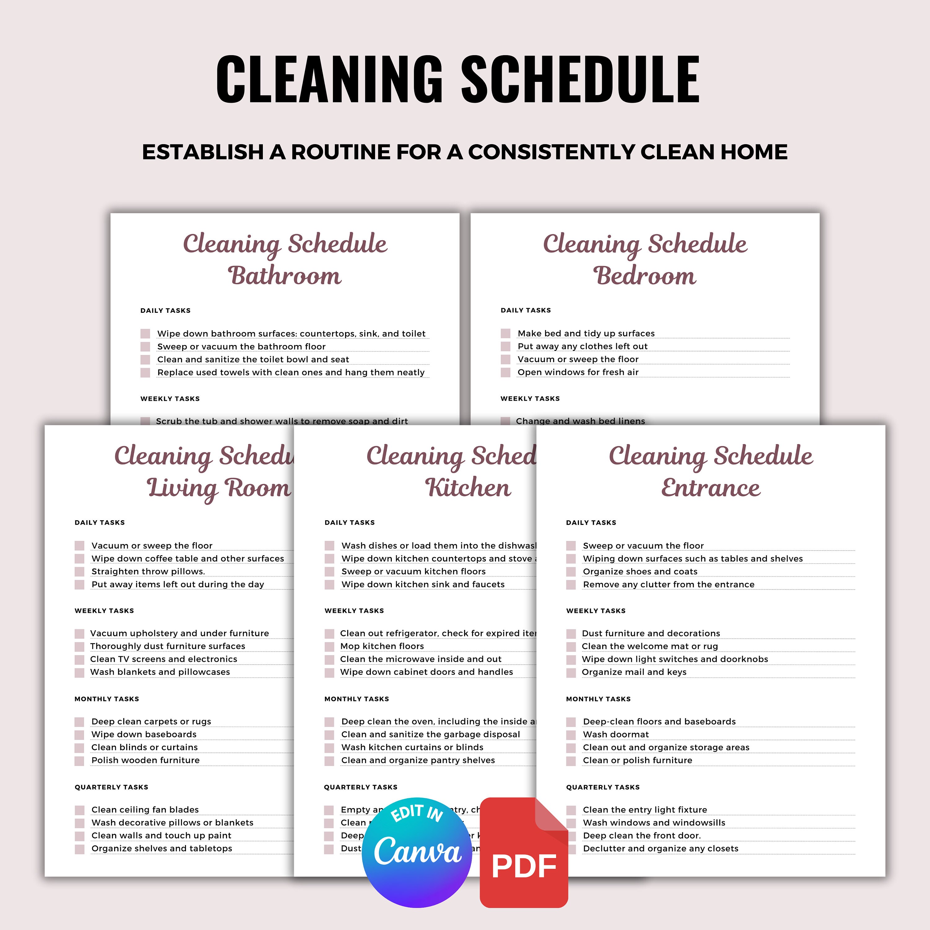 ADHD Cleaning Planner Editable Printable Checklist Schedule Weekly ...