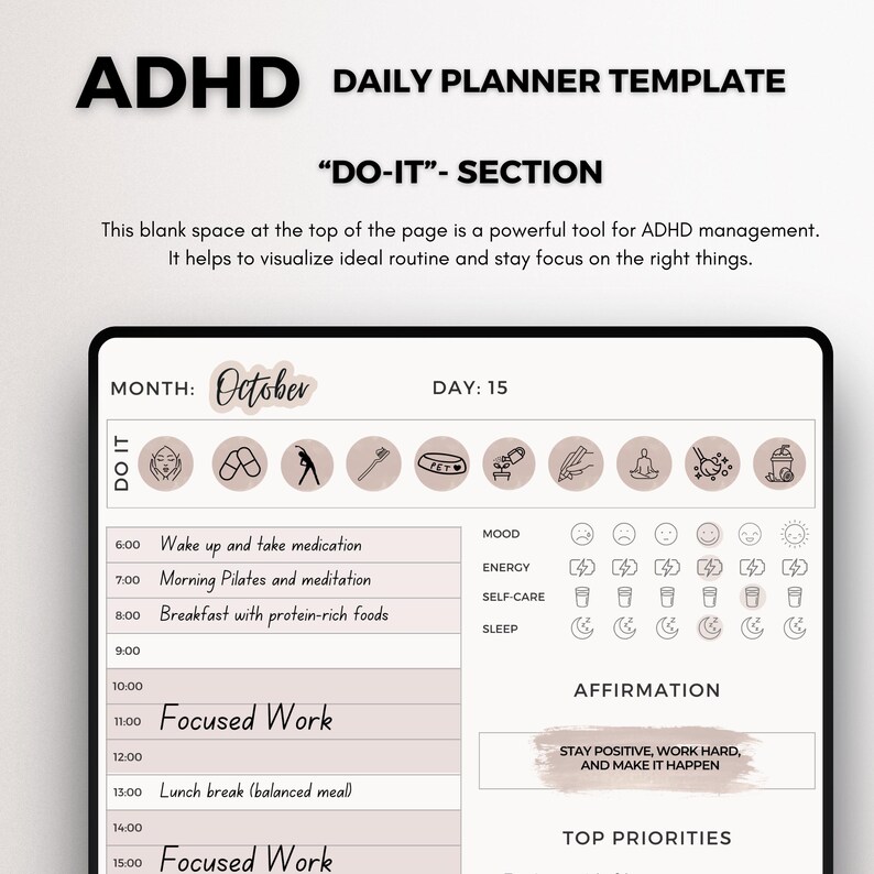 ADHD Daily Planner Template Goodnotes Journal Digital Organizer iPad ...