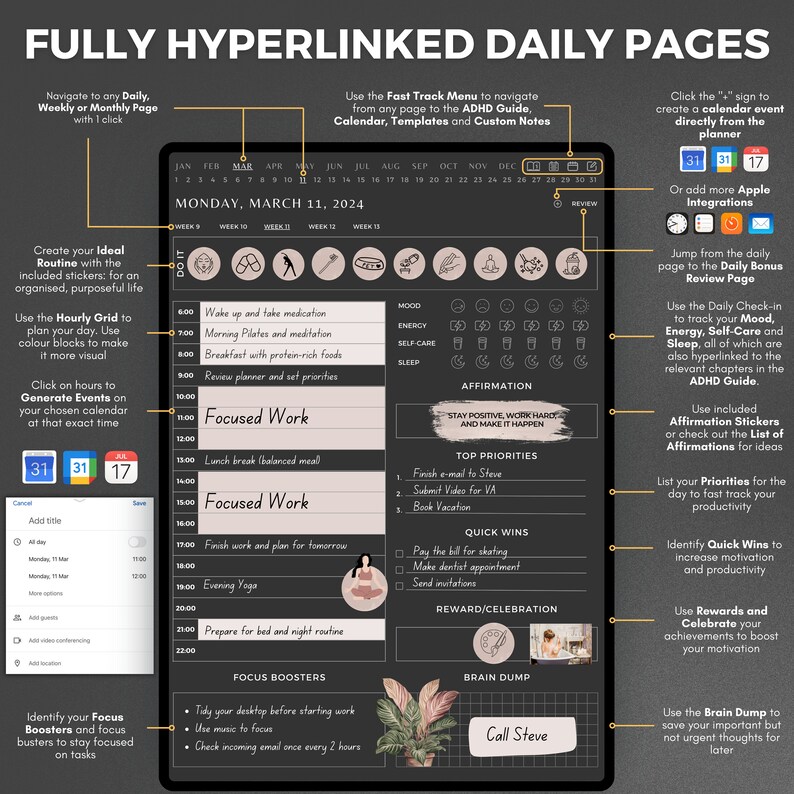Adhd Digital Planner Goodnotes 2024 2025 iPad Journal Notability Daily ...