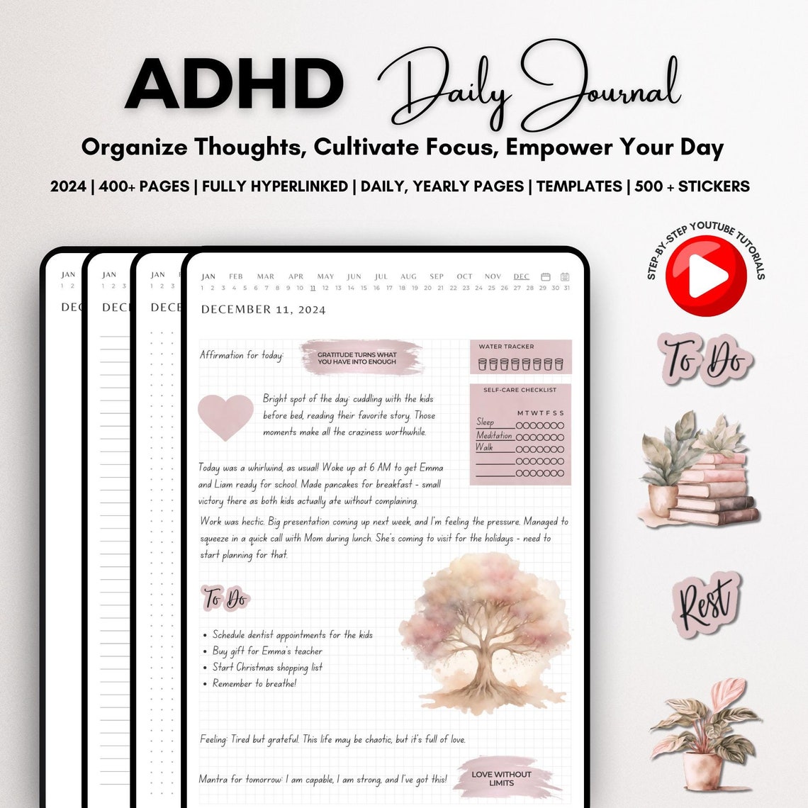 Goodnotes Daily Journal ADHD 2024 Adult Digital Planner Organizer iPad ...