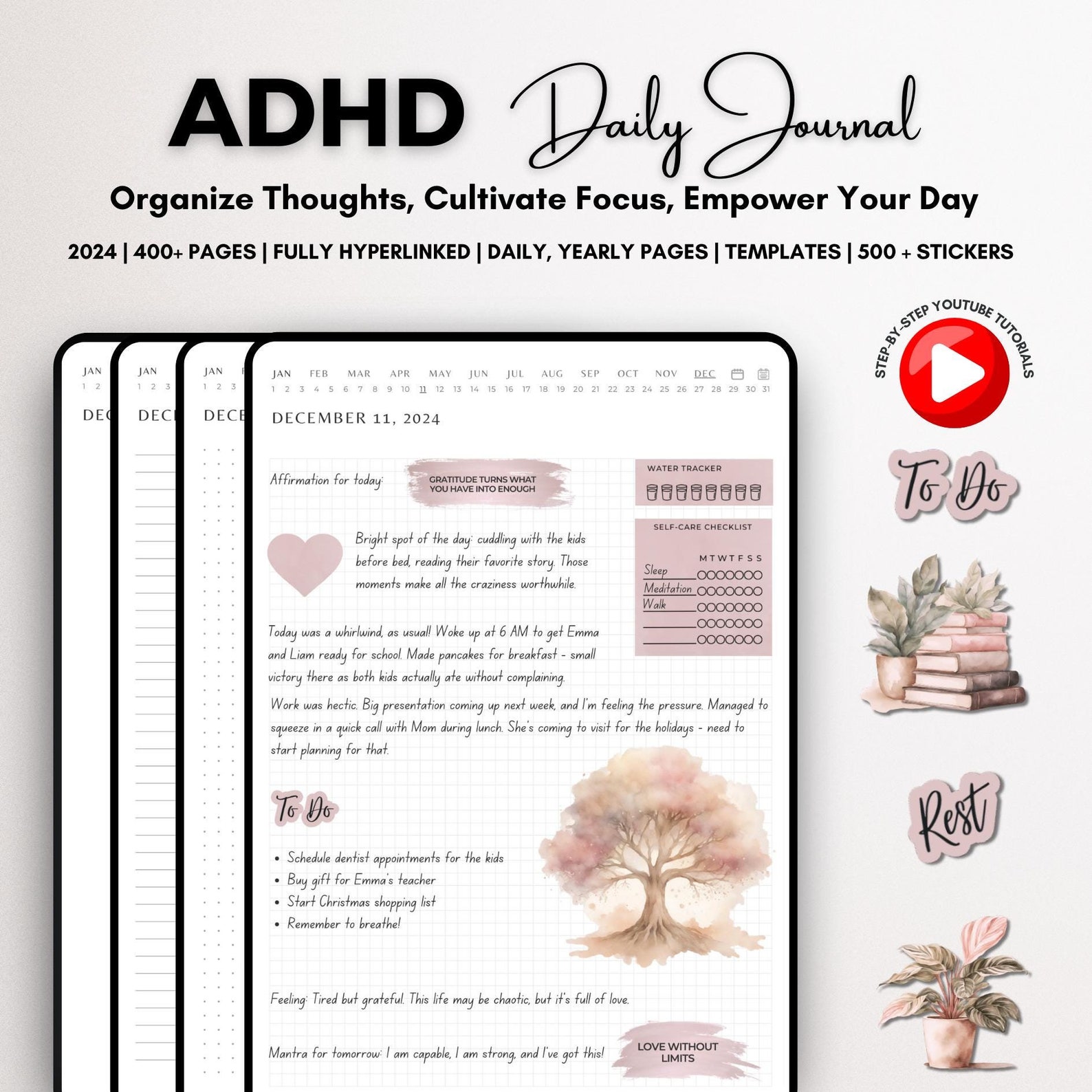 Goodnotes Daily Journal ADHD 2024 Adult Digital Planner Organizer iPad ...