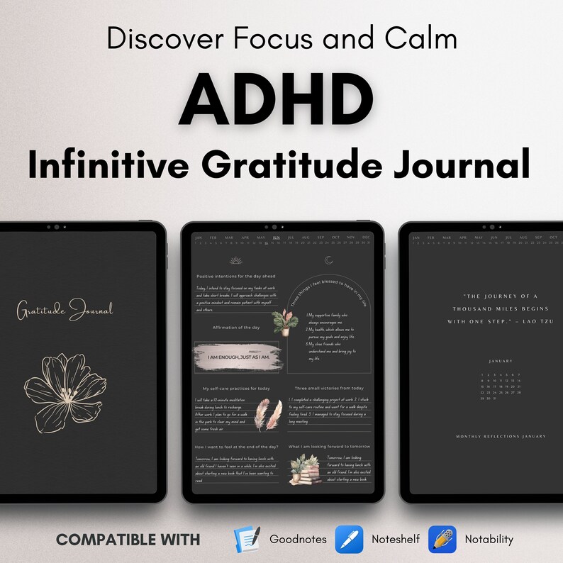 ADHD Journal Gratitude Goodnotes Adult iPad Mindfulness Self-care Daily ...