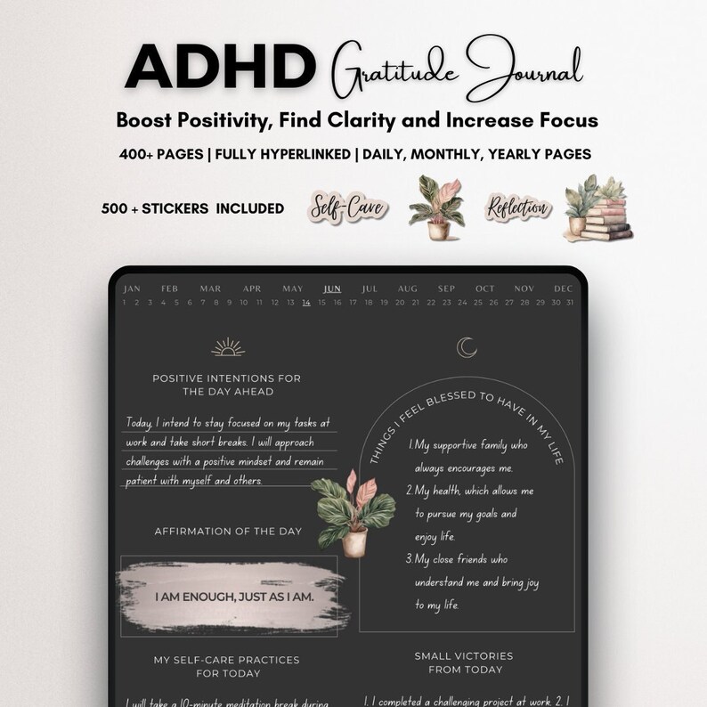 ADHD Journal Gratitude Goodnotes Adult iPad Mindfulness Self-care Daily ...