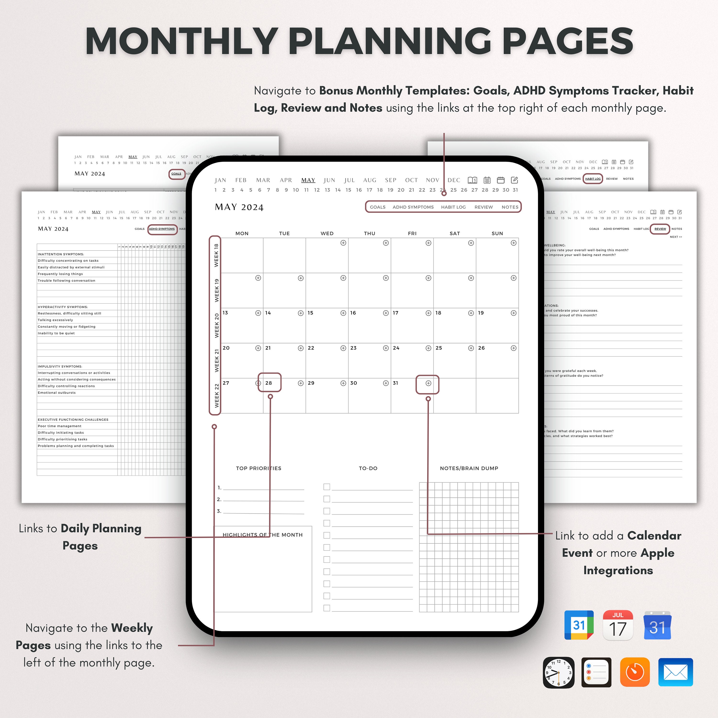 Adhd Digital Planner Goodnotes 2024 2025 iPad Journal Calendar for Goal ...
