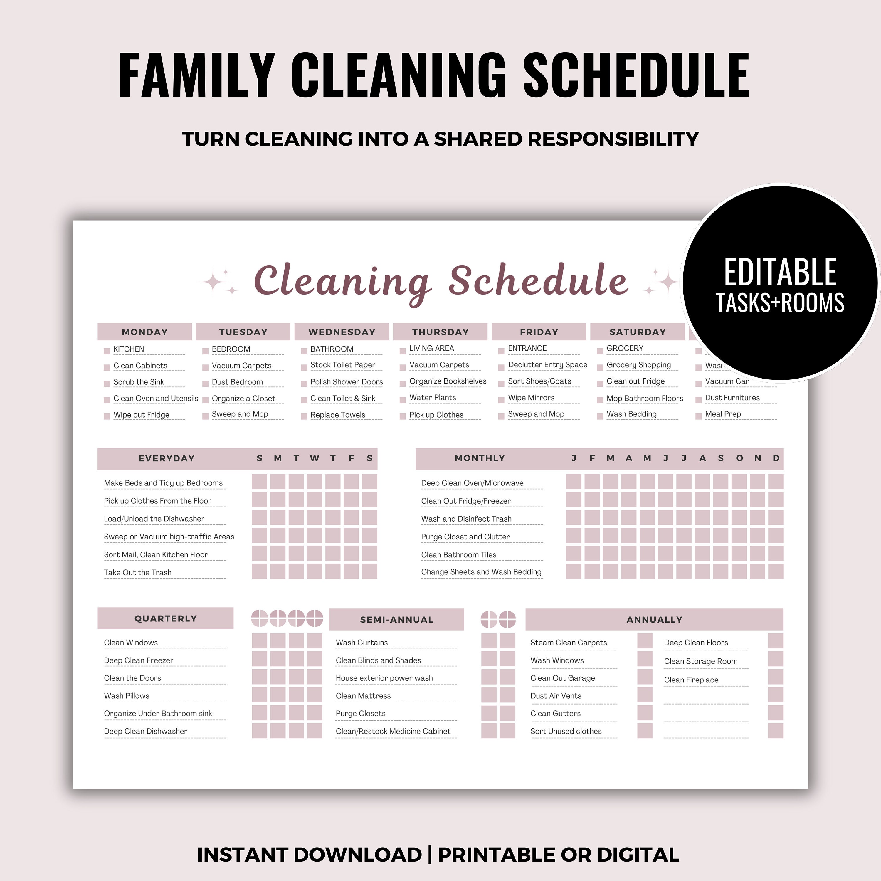 ADHD Cleaning Planner Editable Printable Checklist Schedule Weekly ...