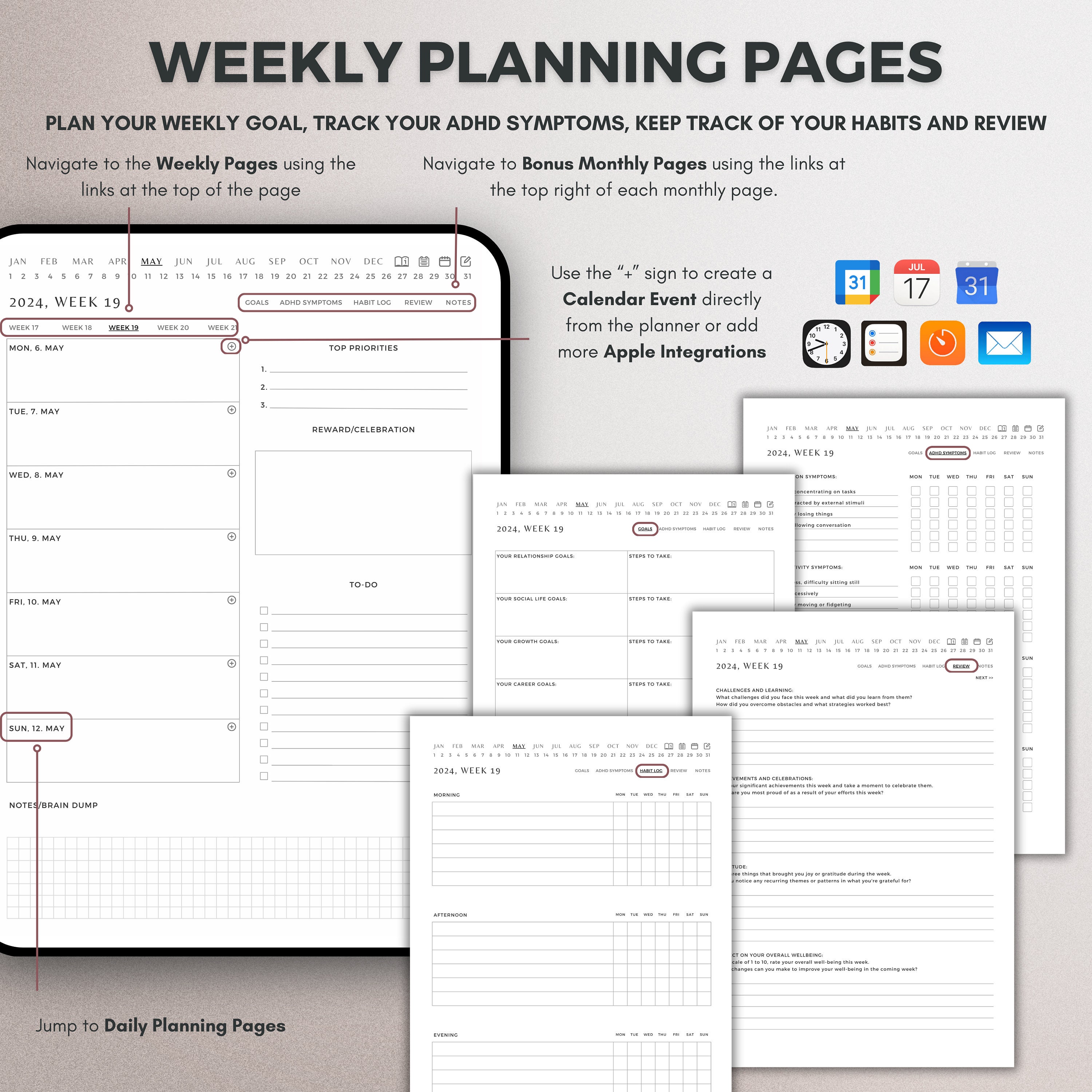 ADHD 2024 2025 Goodnotes Planner iPad Dated Daily Digital Daily Journal ...