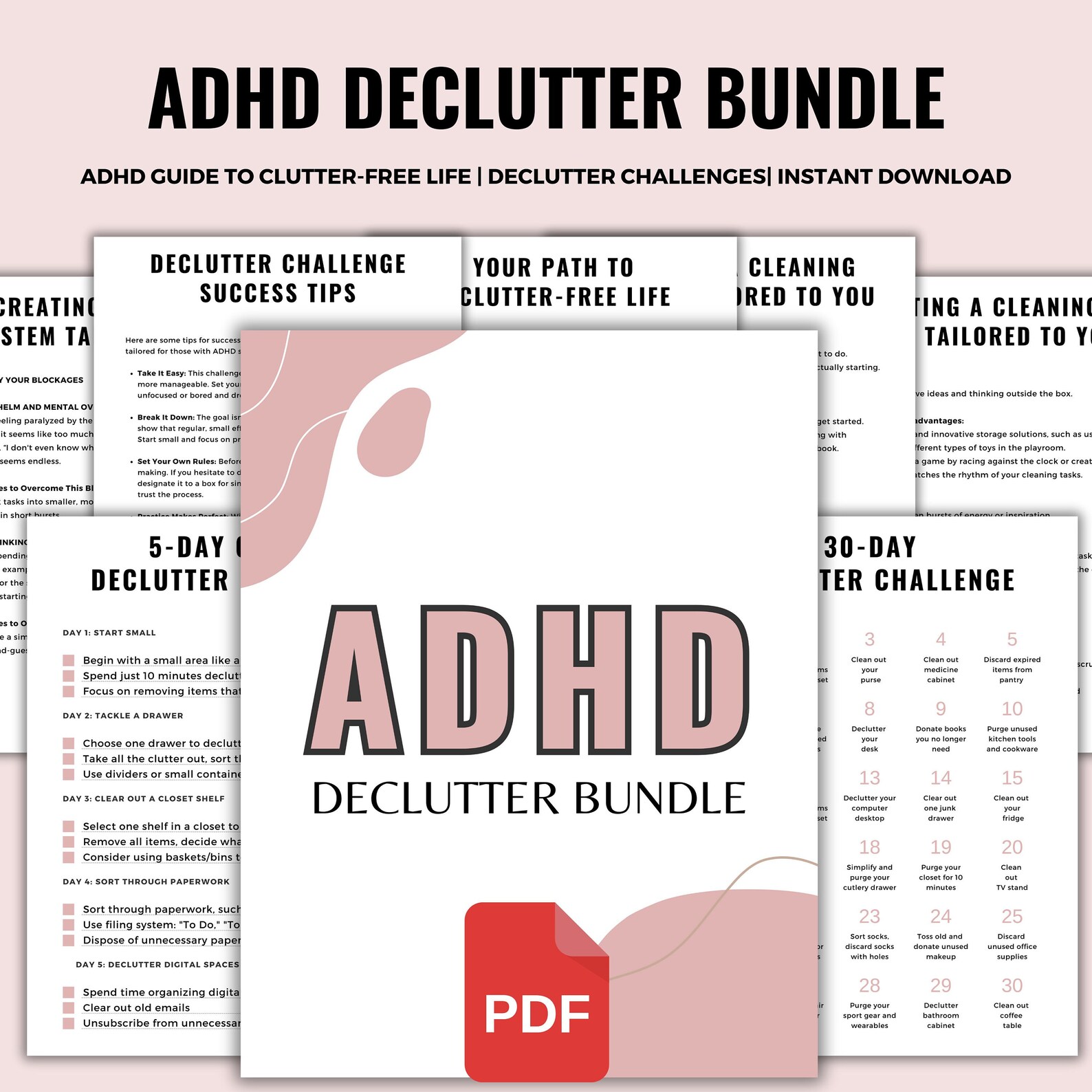 ADHD Cleaning Planner Bundle, Printable Cleaning Planner Declutter Home Declutter Planner ...