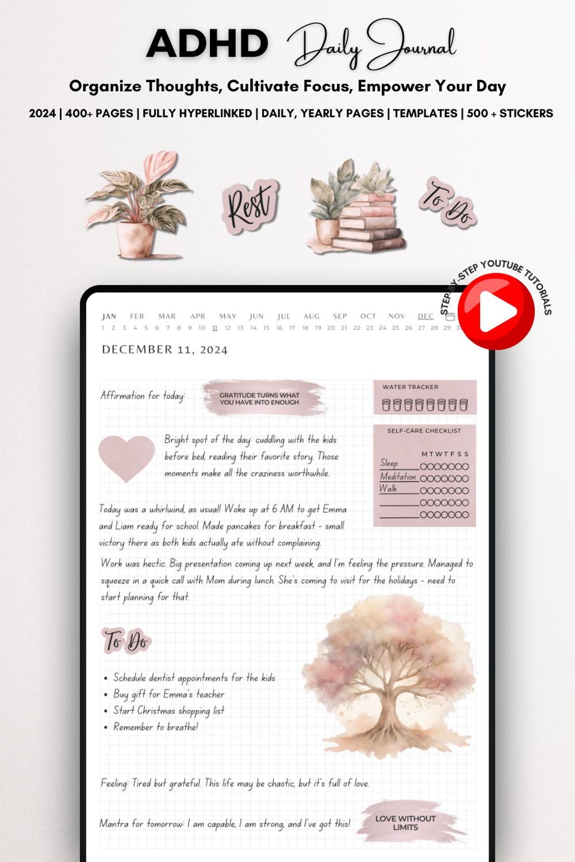 Goodnotes Daily Journal ADHD 2024 Adult Digital Planner Organizer iPad ...