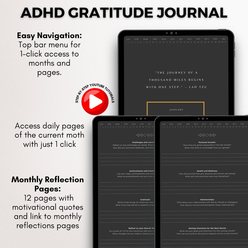 ADHD Journal Digital Gratitude Goodnotes Adult iPad Mindfulness Self ...
