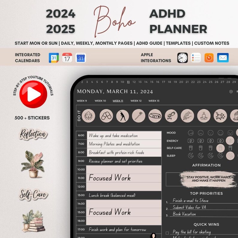 Adhd Digital Planner Goodnotes 2024 2025 iPad Journal Notability Daily ...