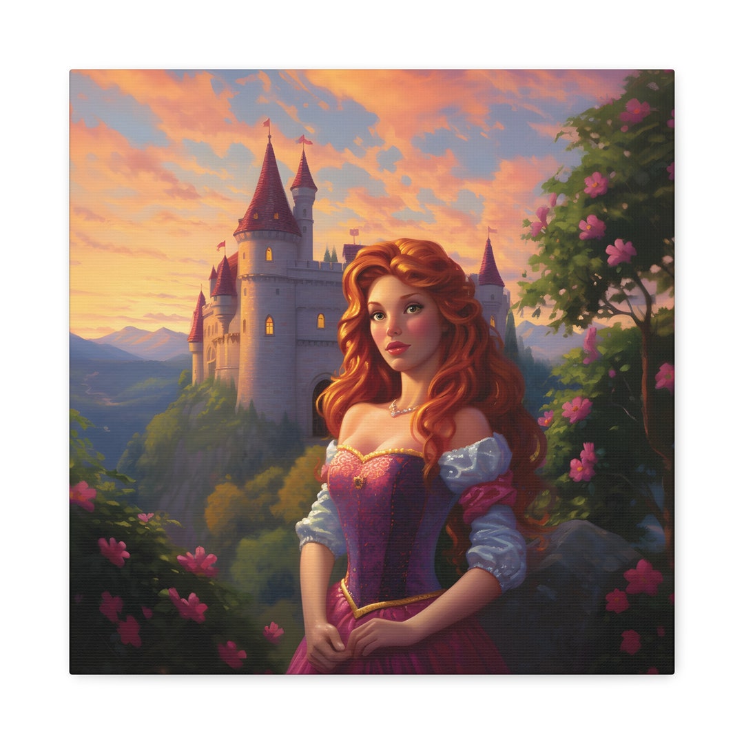 Princess & Castle Canvas Art Redhead Princess Wall Canvas - Etsy