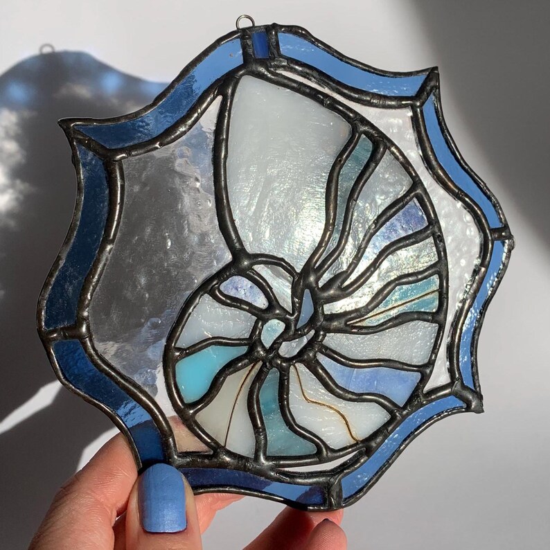 Handcrafted Stained Glass Shell | Coastal Sun Catcher | Nautical Home ...