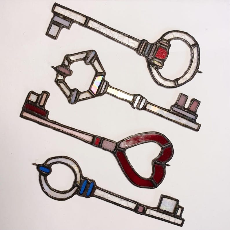 Set of 4 Stained Glass Keys | Symbolic Home Decor, Unique Gifts ...