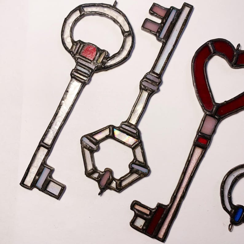 Set of 4 Stained Glass Keys | Symbolic Home Decor, Unique Gifts ...