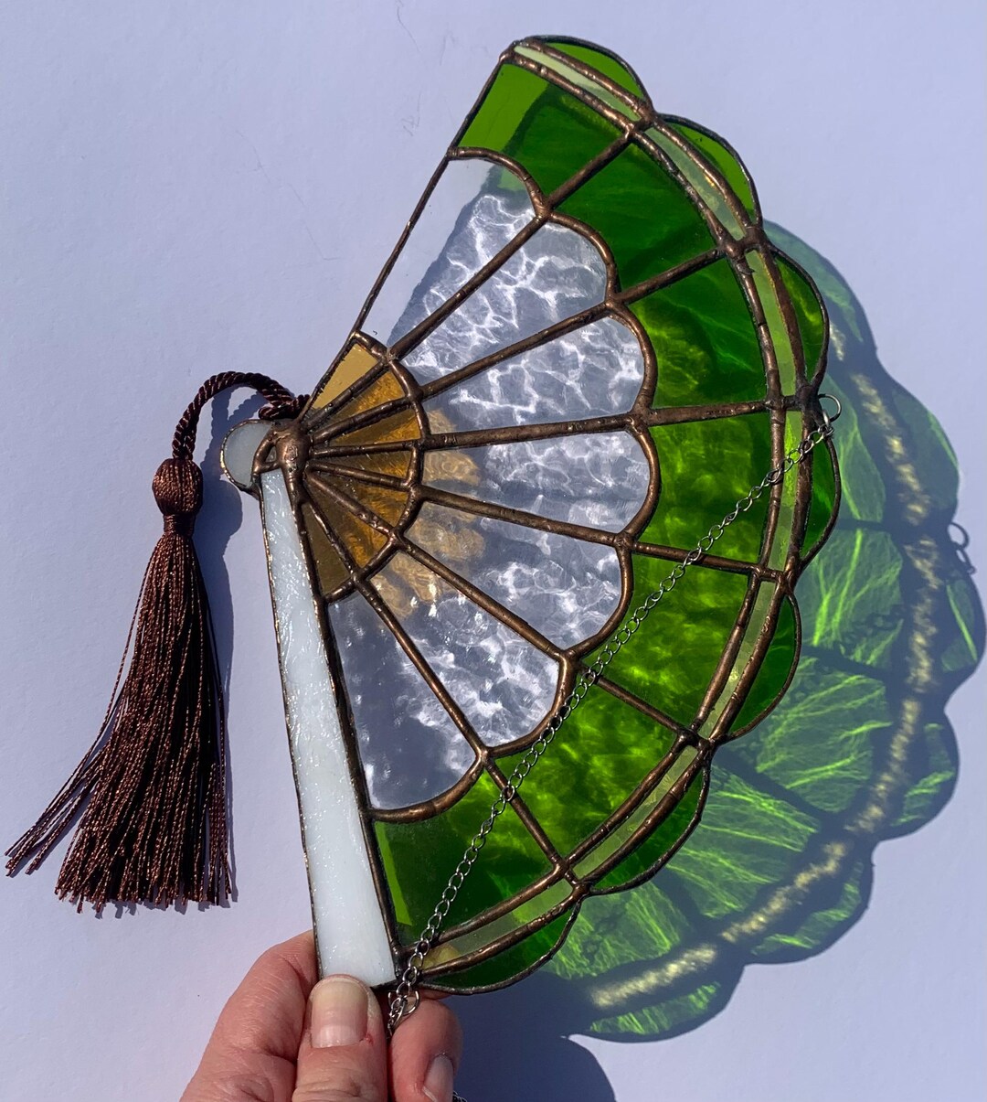 Stained Glass Hand Fan | Spanish-inspired Suncatcher | Mediterranean ...