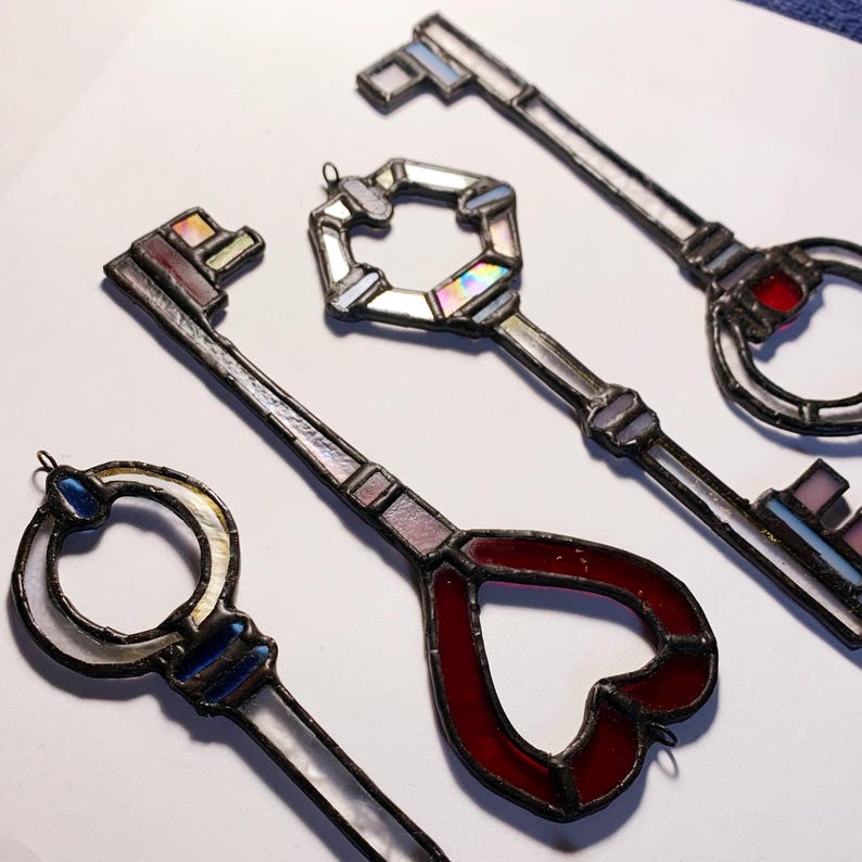 Set of 4 Stained Glass Keys | Symbolic Home Decor, Unique Gifts ...