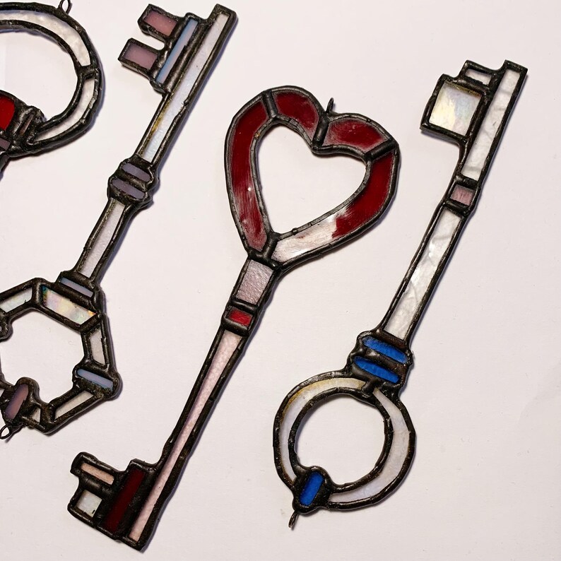 Set of 4 Stained Glass Keys | Symbolic Home Decor, Unique Gifts ...