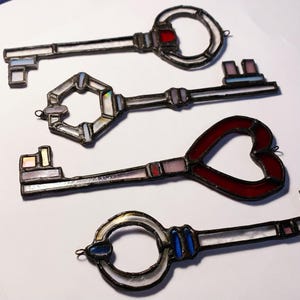 Set of 4 Stained Glass Keys | Symbolic Home Decor, Unique Gifts ...