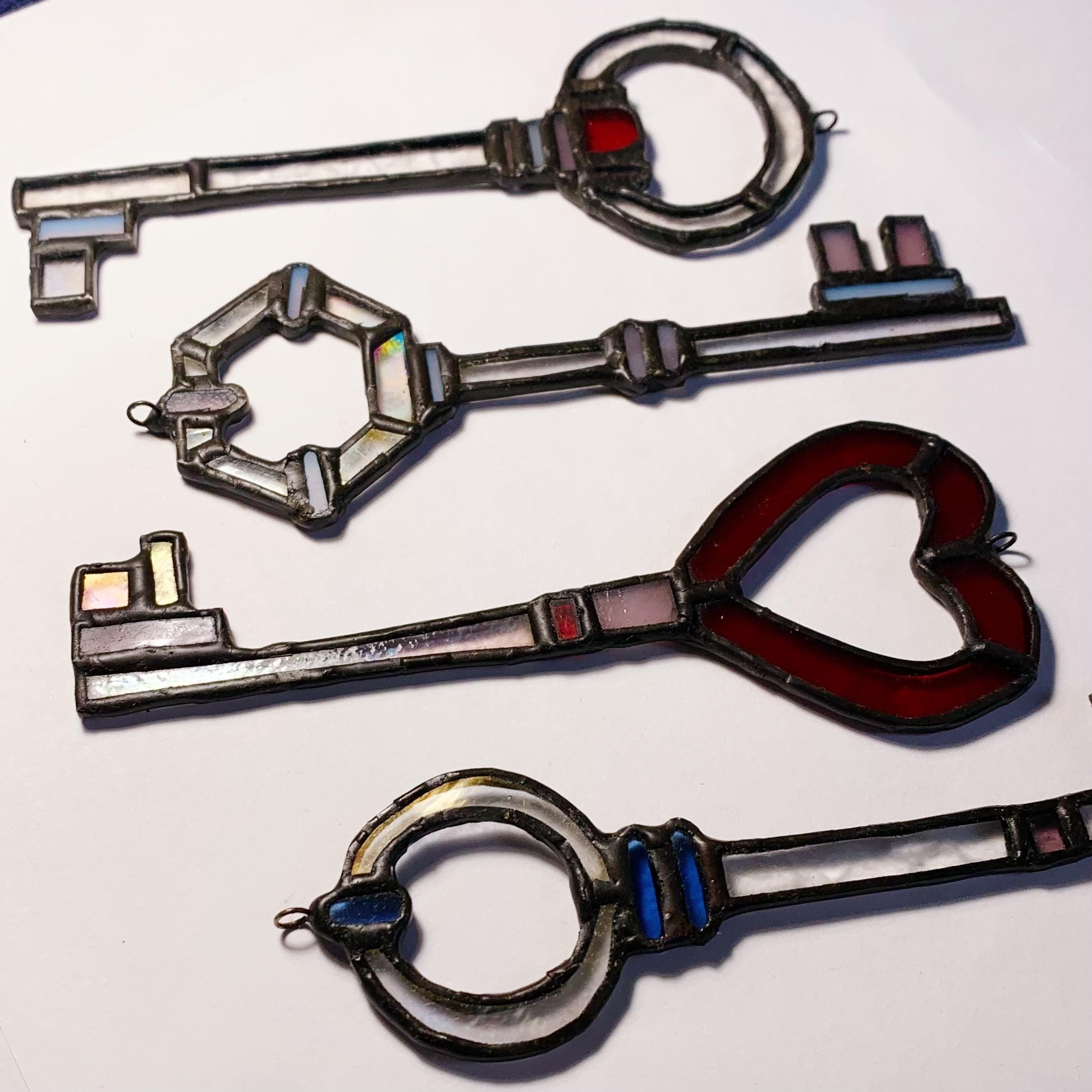 Set of 4 Stained Glass Keys | Symbolic Home Decor, Unique Gifts ...