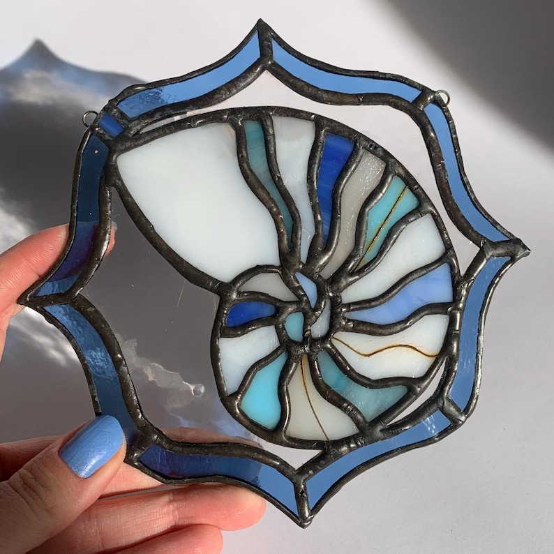 Handcrafted Stained Glass Shell | Coastal Sun Catcher | Nautical Home ...