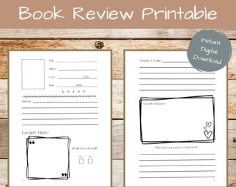 Printable Book Review Page With Ratings and Notes Sections - Etsy