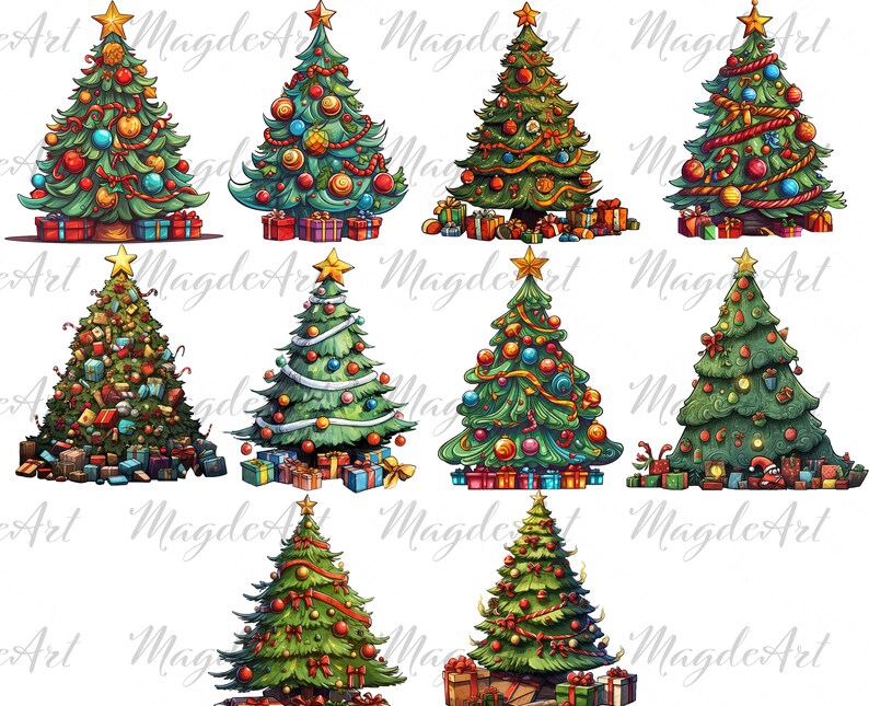 Christmas Tree Clipart Bundle: Transparent PNG Graphics (digital ...