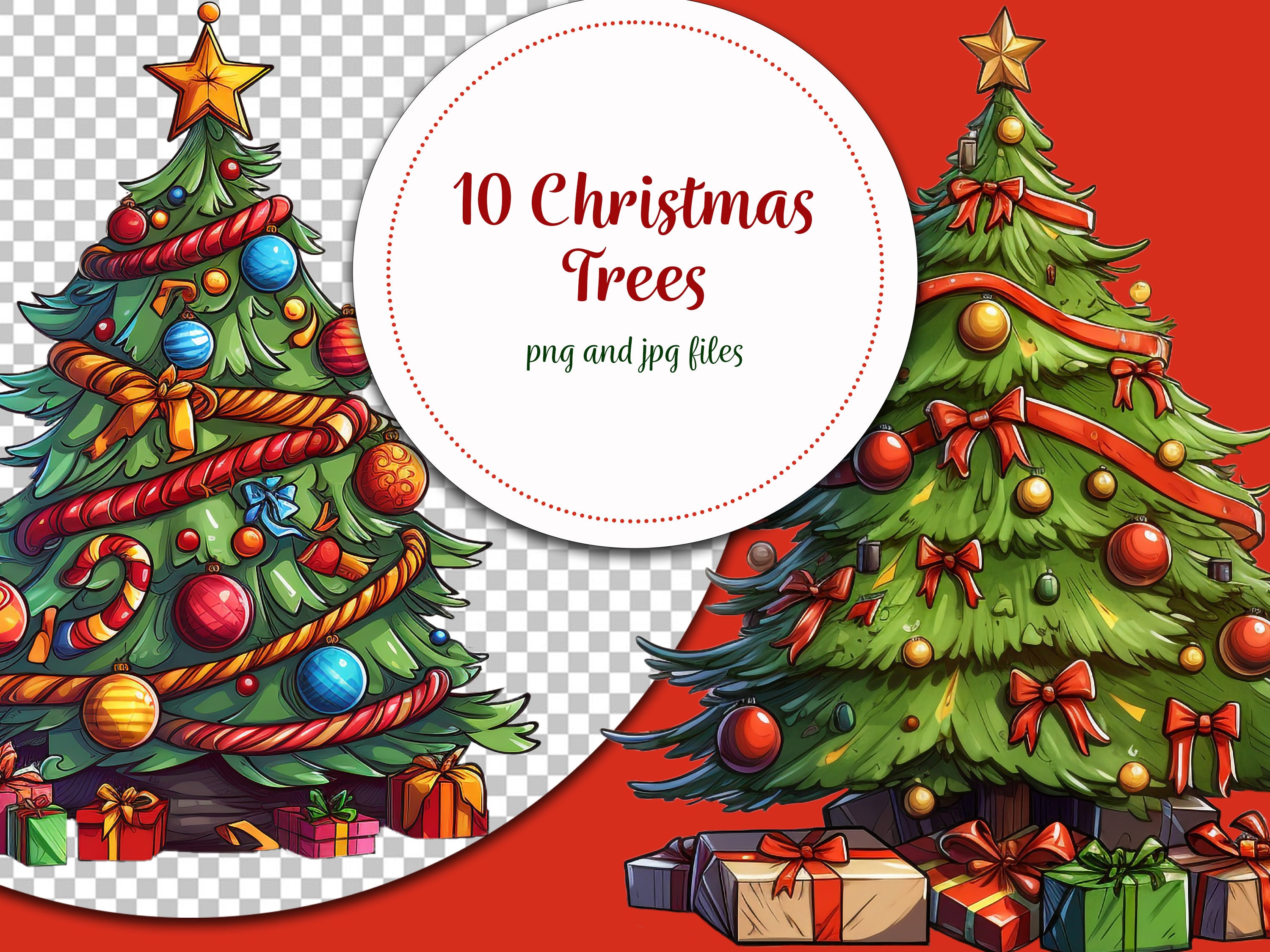 Christmas Tree Clipart Bundle: Transparent PNG Graphics (digital ...