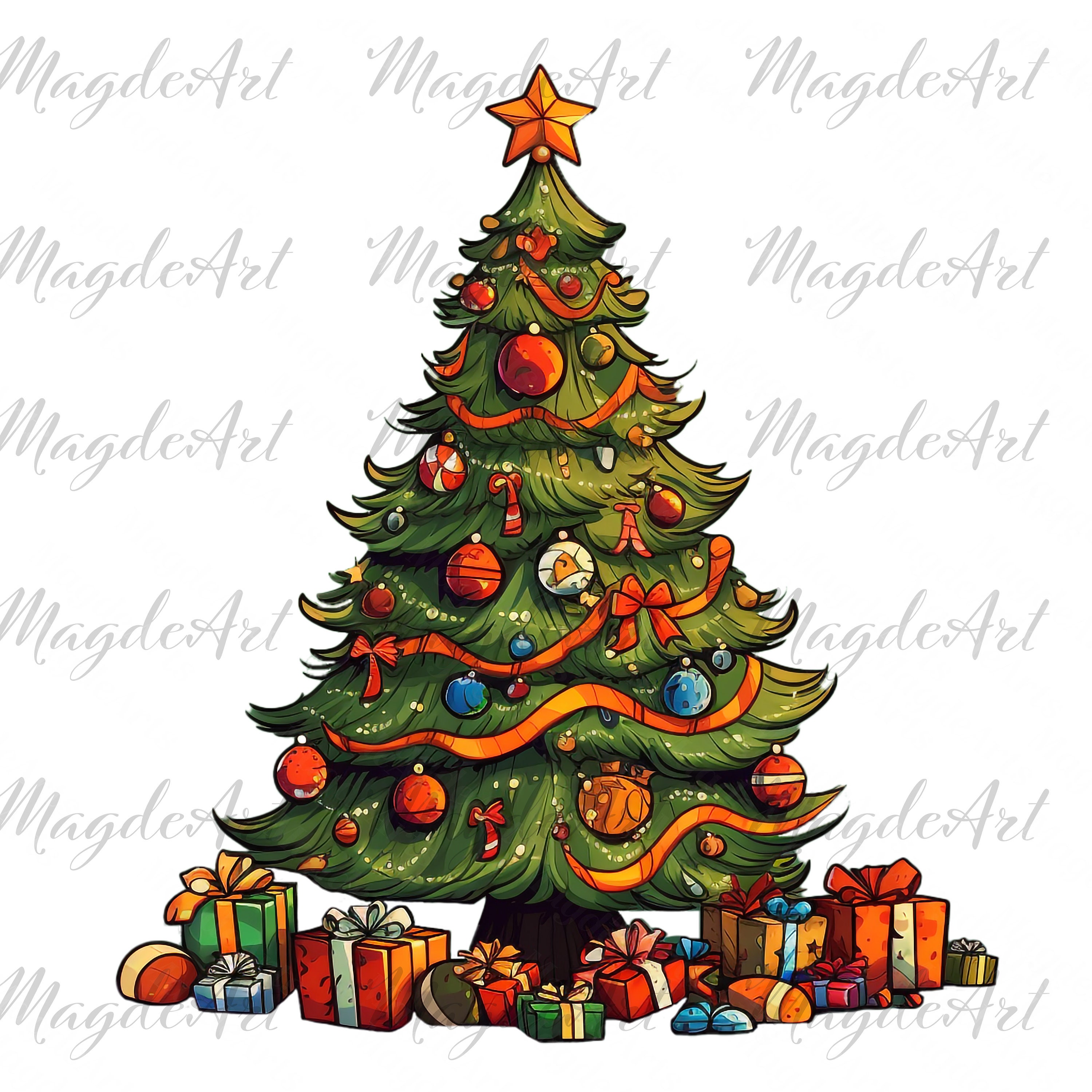 Christmas Tree Clipart Bundle: Transparent PNG Graphics (digital ...