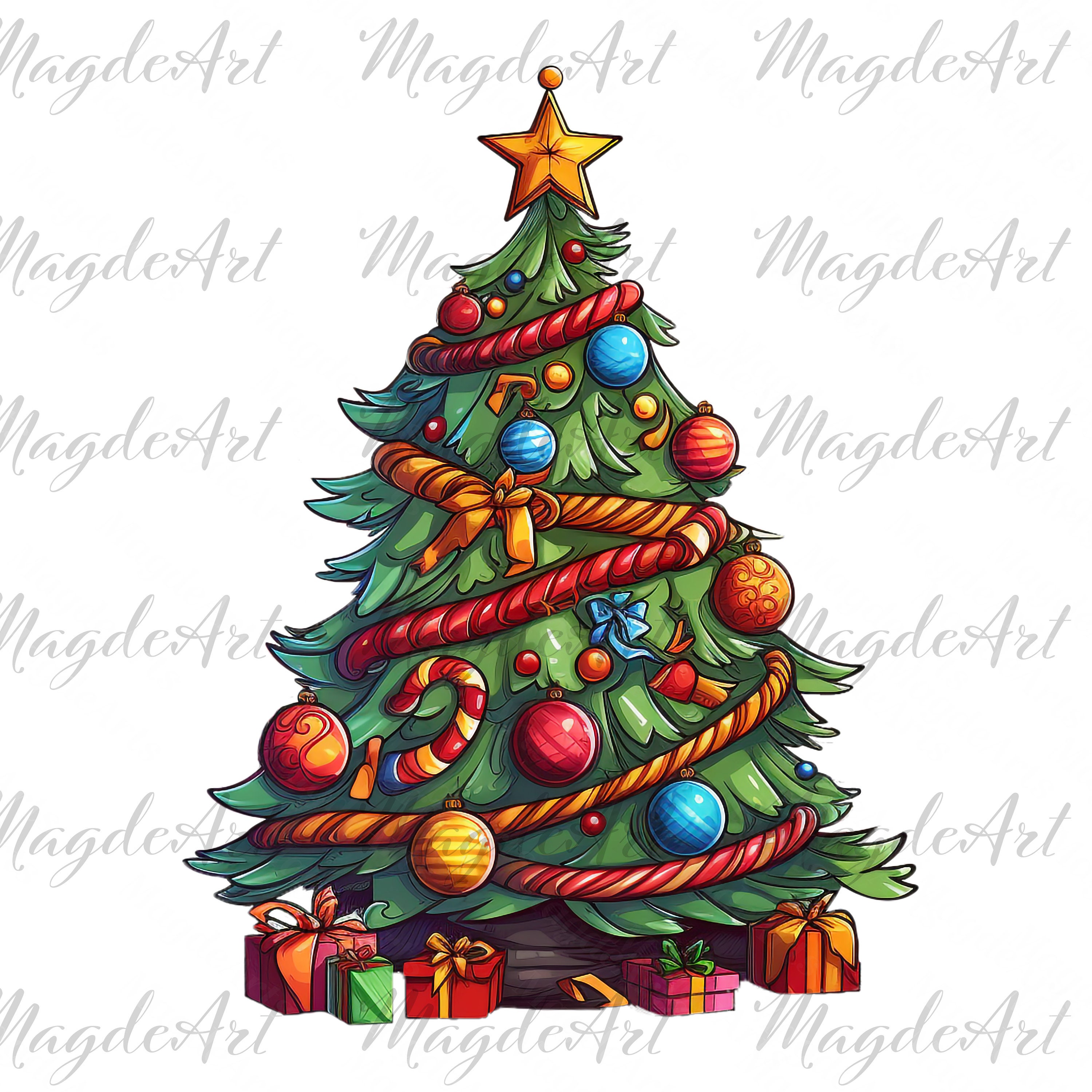 Christmas Tree Clipart Bundle: Transparent PNG Graphics (digital ...