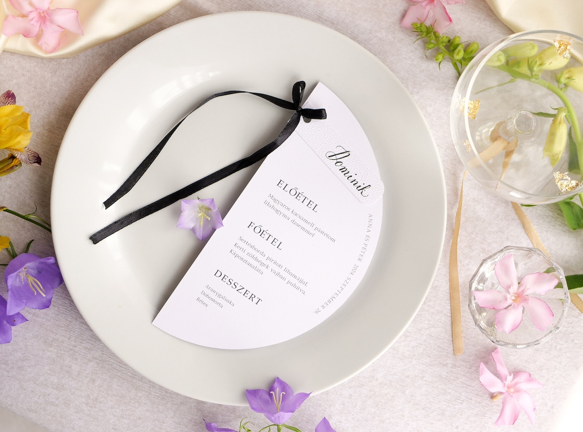 Minimal Half Moon Black and White Classic Elegant Wedding Plate Menu ...