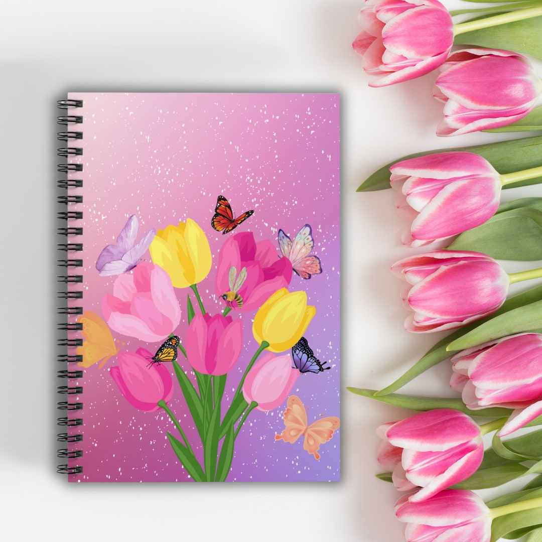 Tulips & Butterflies Spiral Notebook - Ruled Line, Writing Journal ...