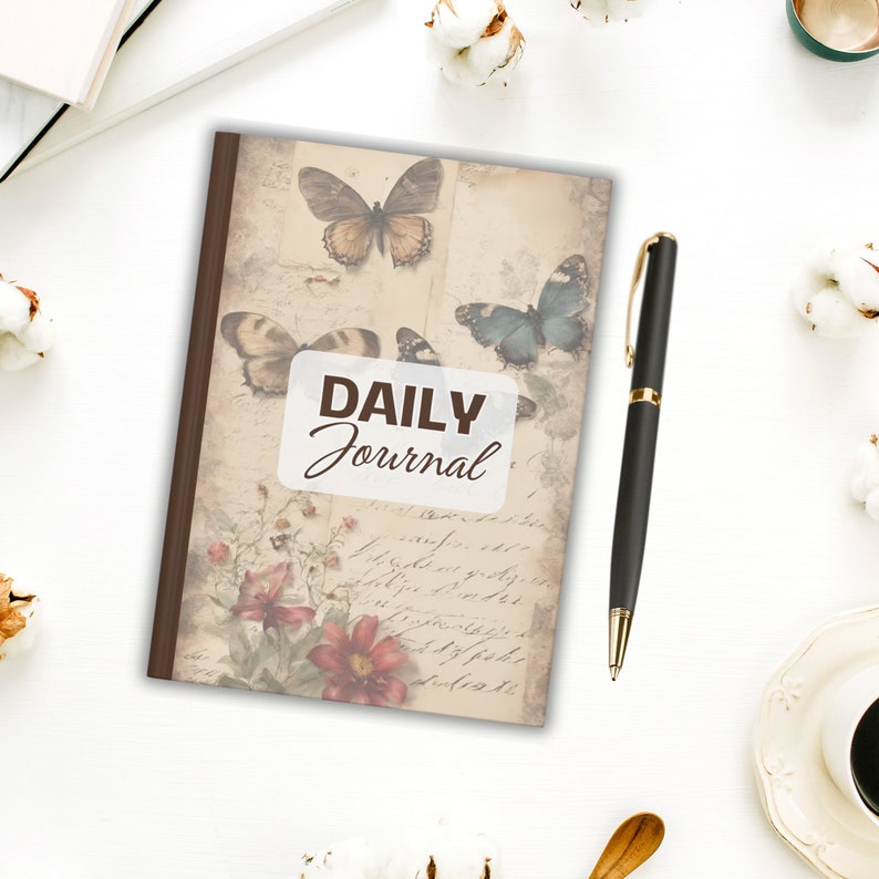 Vintage Butterfly Brown Hardcover Daily Journal, Lined Writing Journal ...