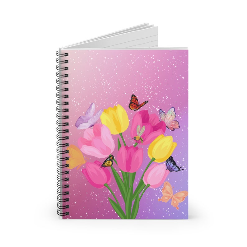 Tulips & Butterflies Spiral Notebook - Ruled Line, Writing Journal ...