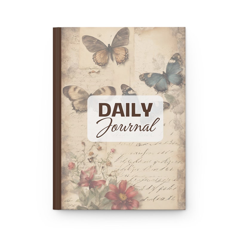Vintage Butterfly Brown Hardcover Daily Journal, Lined Writing Journal ...