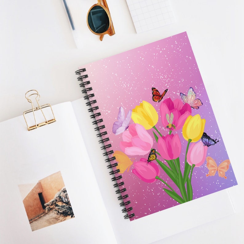 Tulips & Butterflies Spiral Notebook - Ruled Line, Writing Journal ...