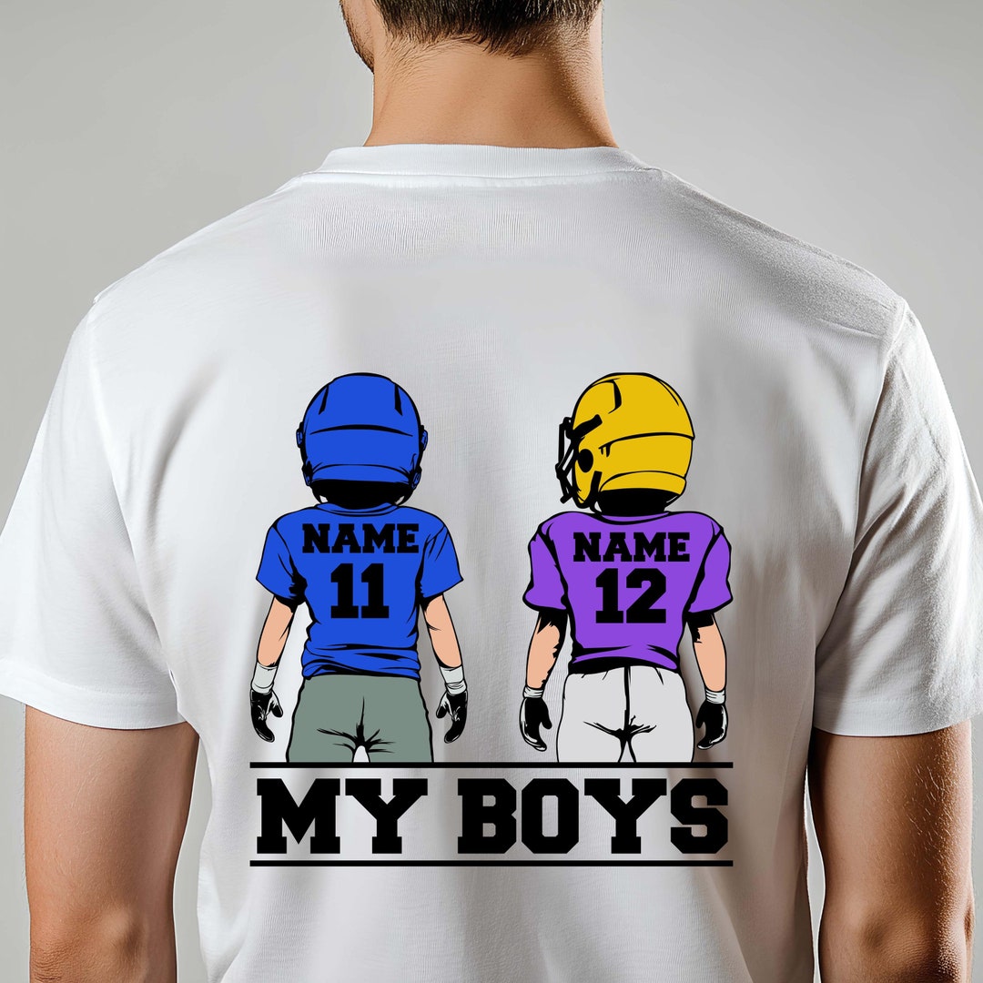 Two Kids Football Player T-shirt, Personalized Two Boys Football Player ...
