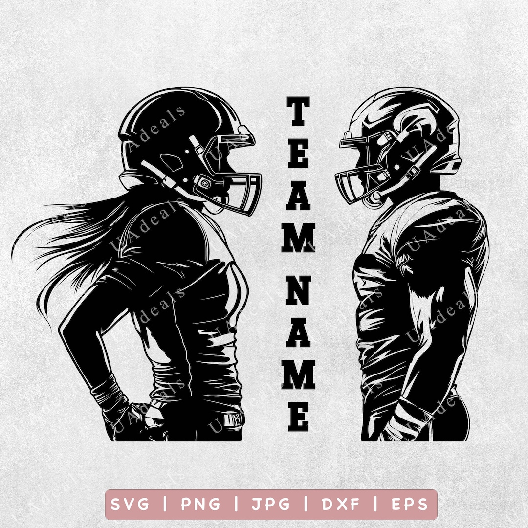 Male and Female Football Player Silhouette SVG | Football Duo SVG ...