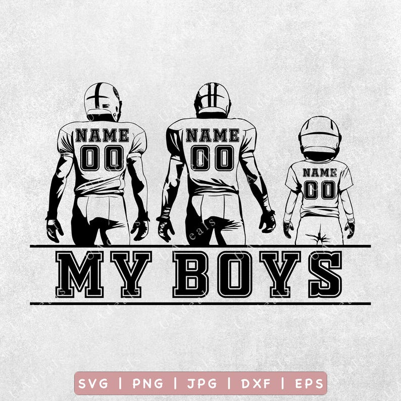 Three Football Players SVG – Personalized Name, Matching Family Clipart ...