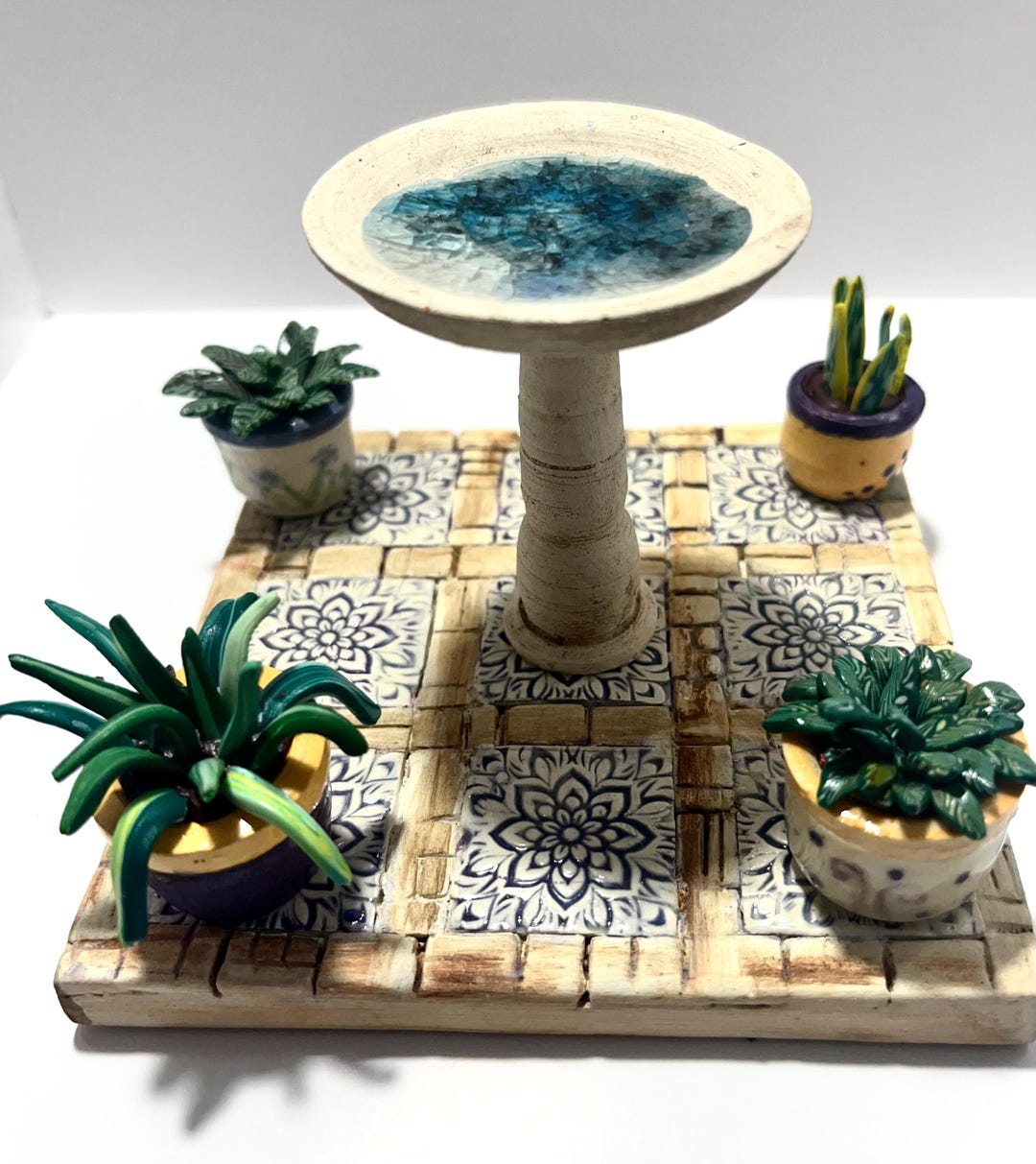Miniature Bird Bath, Patio and Potted Plants Scale 1:12 - Etsy
