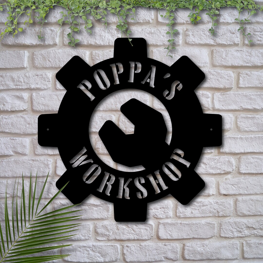 Personalized Fathers Day Sign for Dad, Papas Work Shop Metal Sign ...