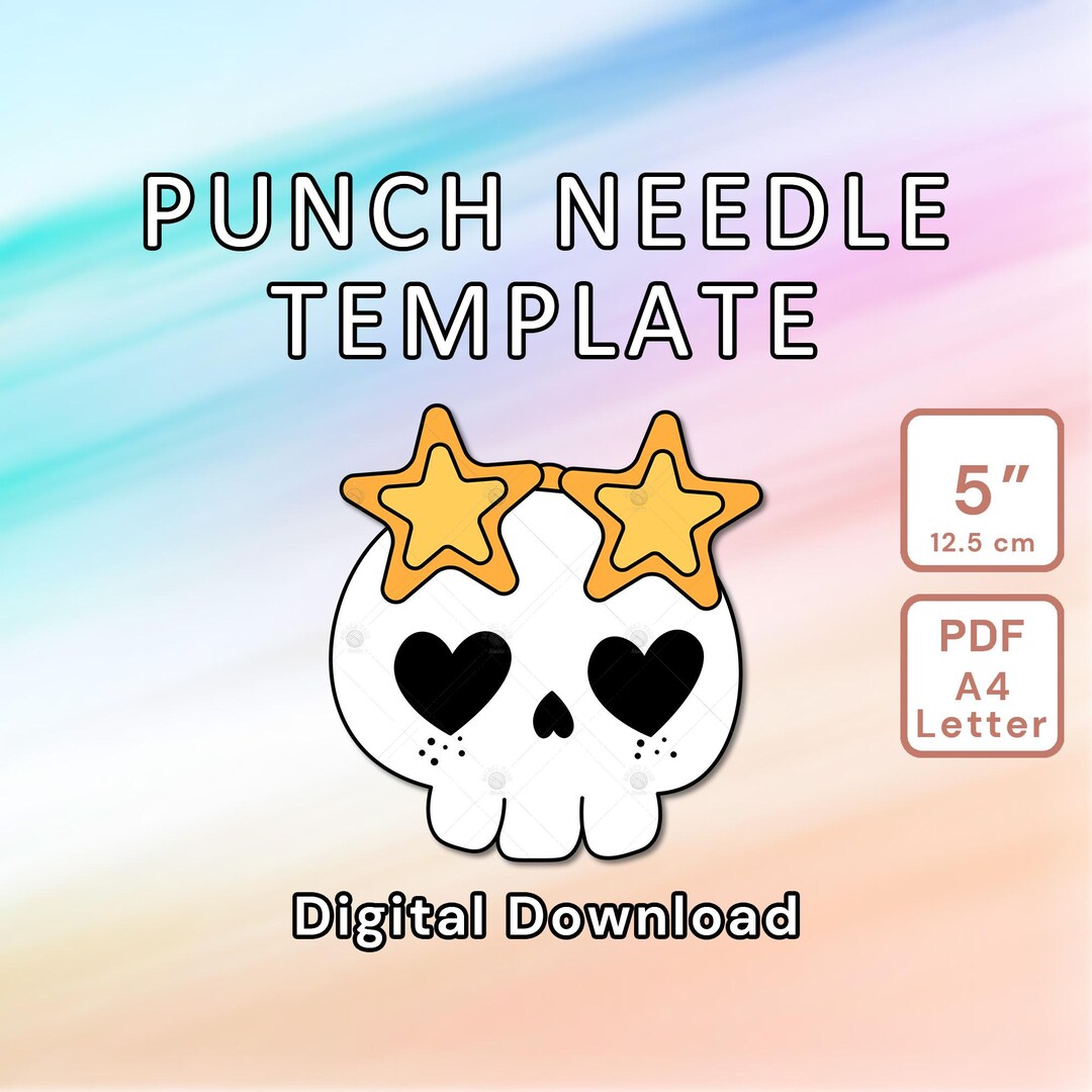 Skull With Stars Punch Needle Pattern: DIY Mug Rug, Coaster (digital ...