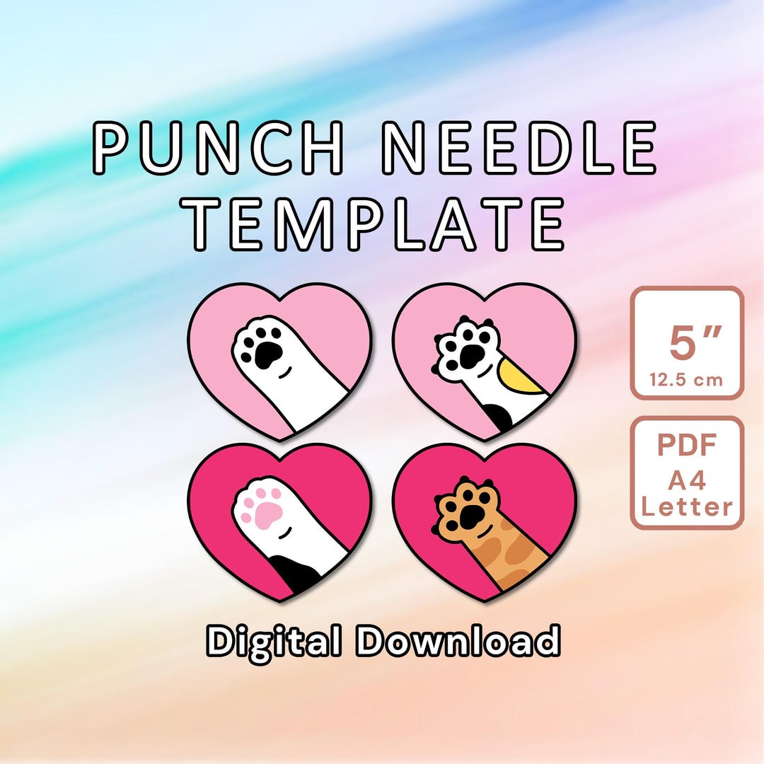 Cat Paw Punch Needle Pattern: DIY Coaster Template (digital Download ...