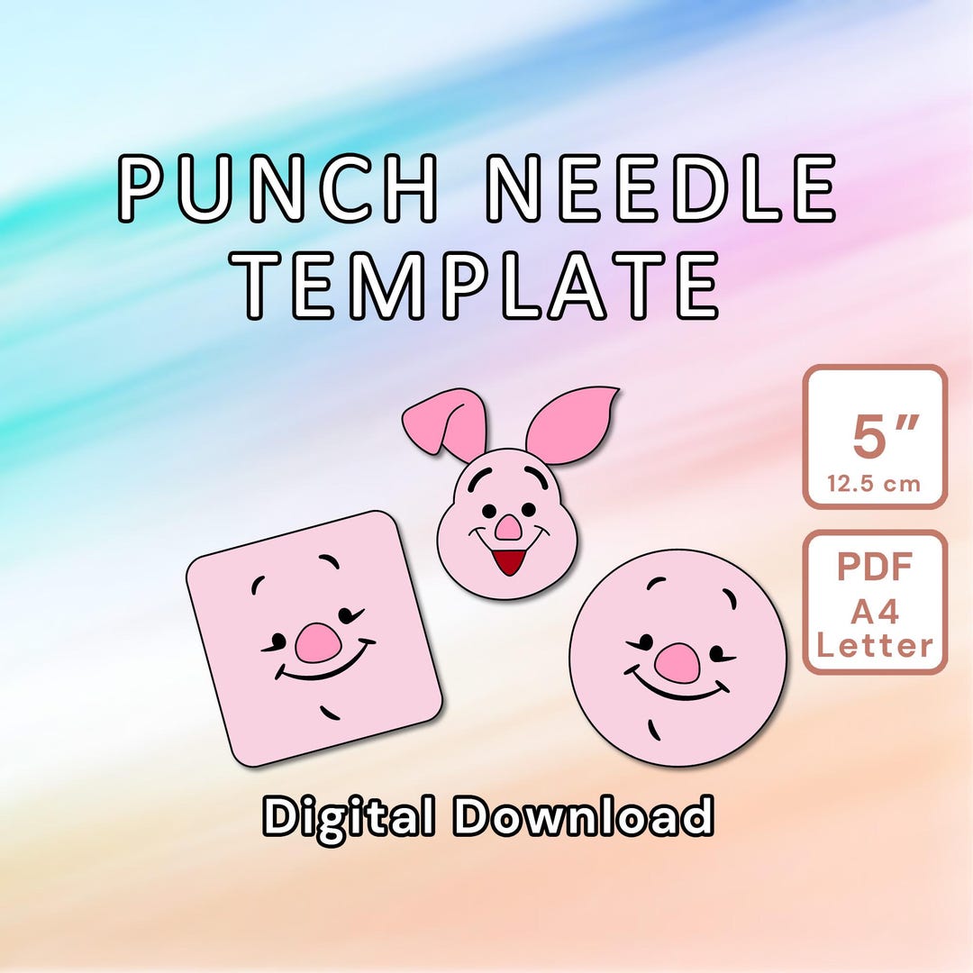 Cartoon Pig Punch Needle Pattern Set - DIY Template Mug Rug, Coaster ...