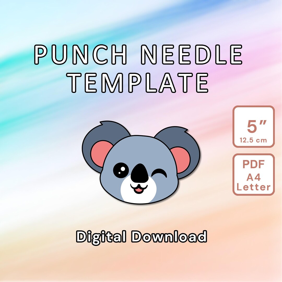 Kawaii Happy Koala Punch Needle Pattern - DIY Template Mug Rug, Coaster ...