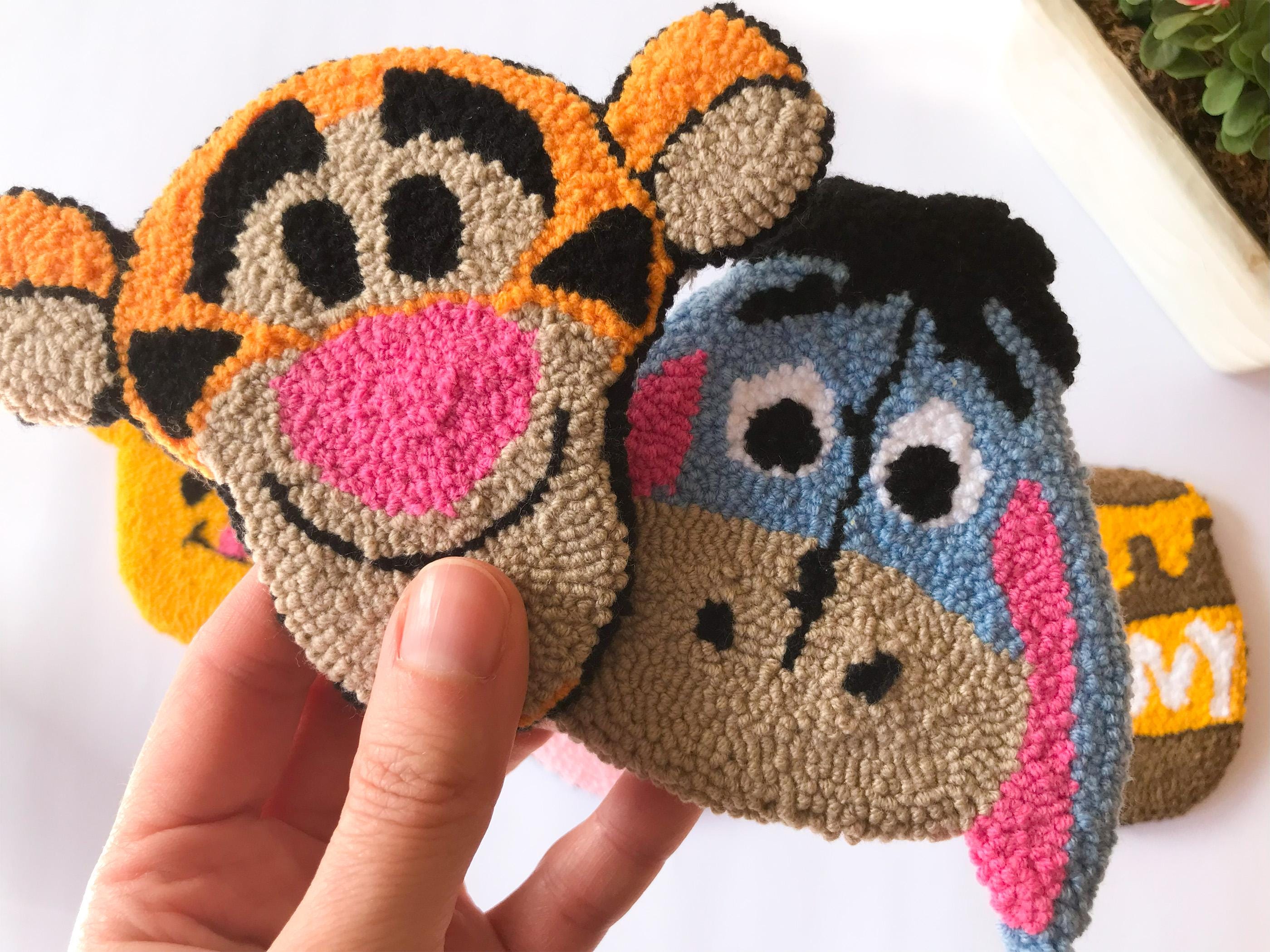 Cartoon Character Coaster Bear Mug Rug Gift Punch Needle Coaster Gift ...
