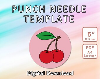 Cute Cherry Punch Needle Pattern, Cherries Mug Rug Beginner Template ...
