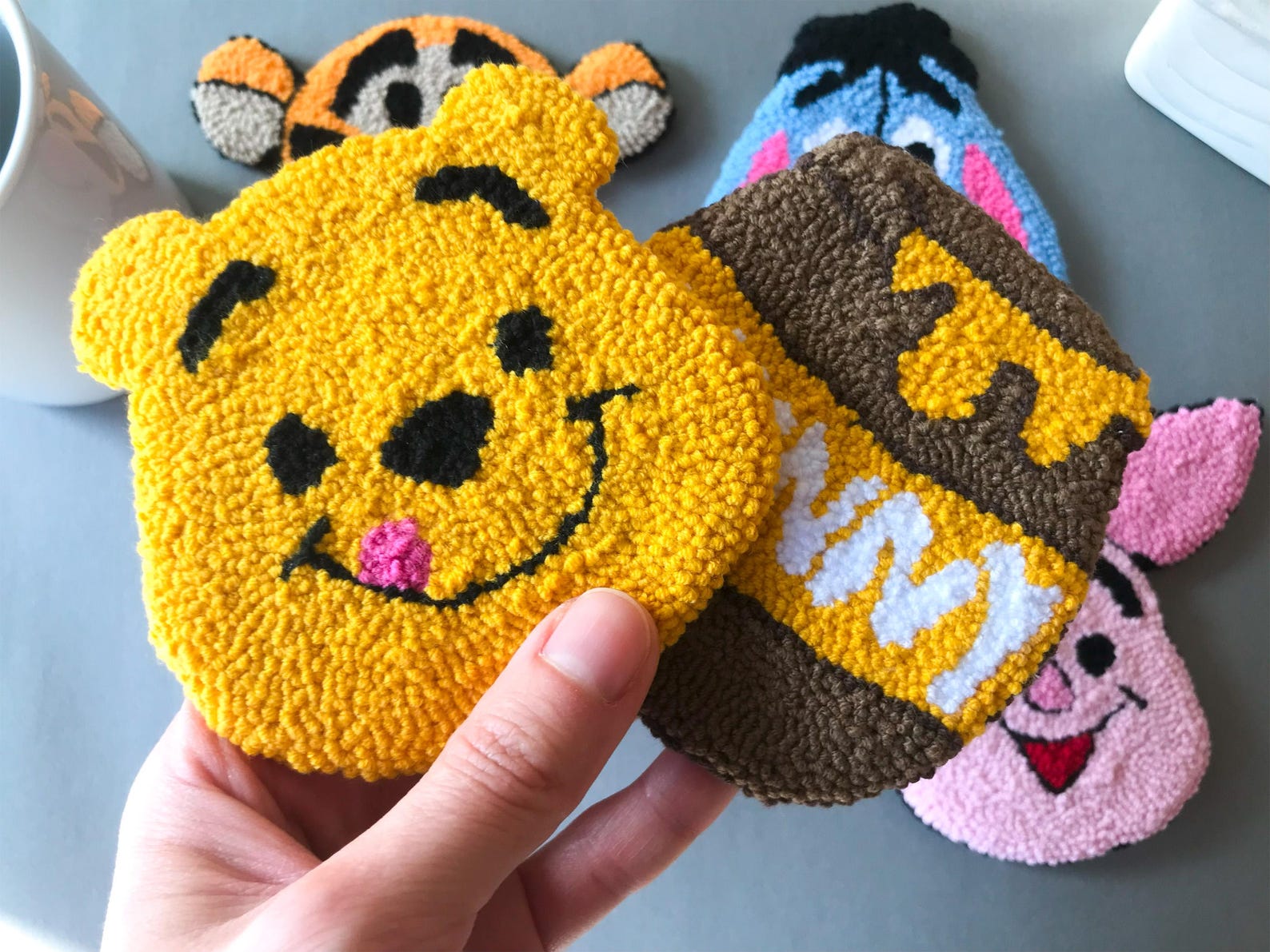 Cartoon Character Coaster Bear Mug Rug Gift Punch Needle Coaster Gift ...